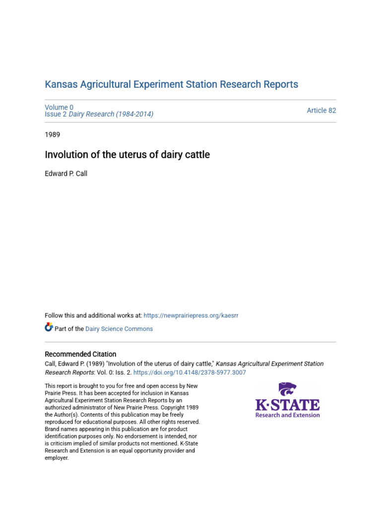 Involution of The Uterus of Dairy Cattle | PDF | Placenta | Human ...