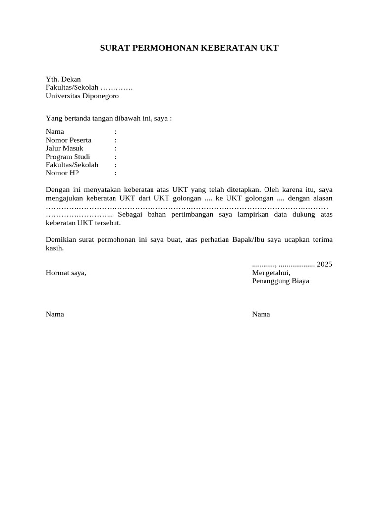 Surat Permohonan Keberatan UKT 2025_2026 | PDF
