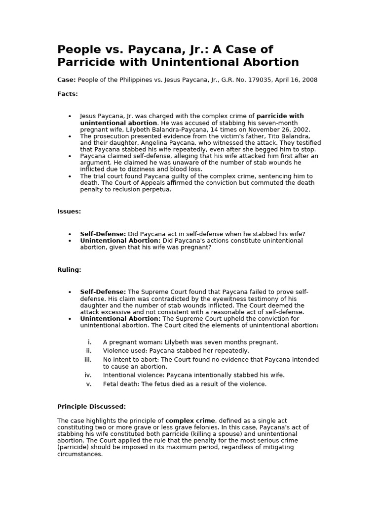 Parricide and Unintentional Abortion Case | PDF | Crimes | Crime & Violence