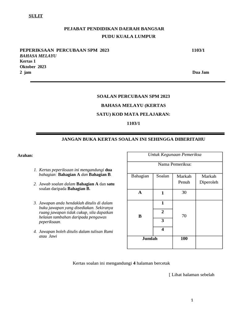 PPD BANGSAR PUDU PCB BM KERTAS 1 | PDF