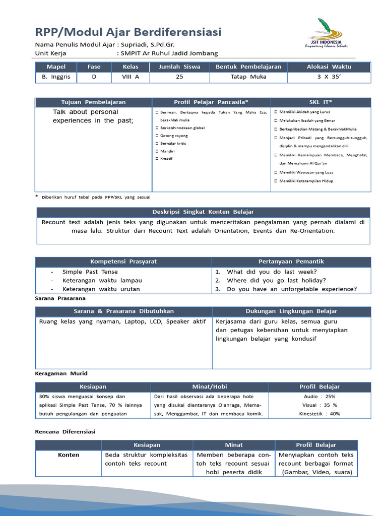 Modul Ajar Supri Jsit Different Ganjil | PDF