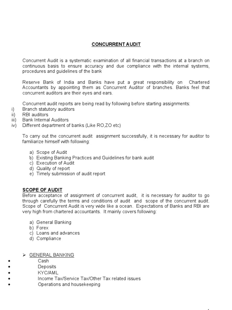 Bank Concurrent Audit | PDF