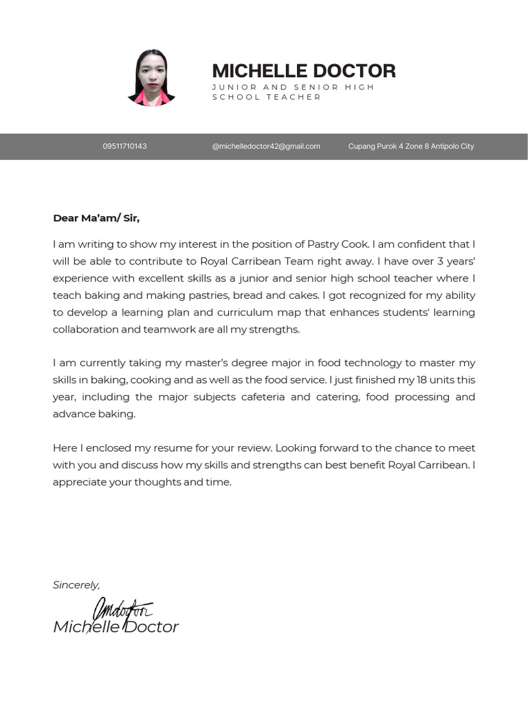 Michelle Doctor CV (1) | PDF | Baking | Teachers