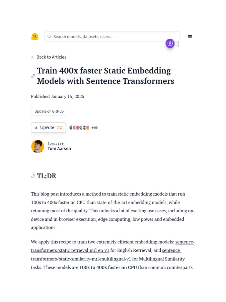 Train 400x Faster Static Embedding Models With Sentence Transformers | PDF | Computing