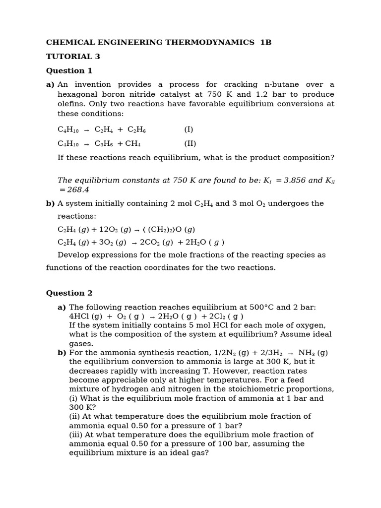 TUTORIAL 3 (1) | PDF | Chemical Equilibrium | Chemical Reactions