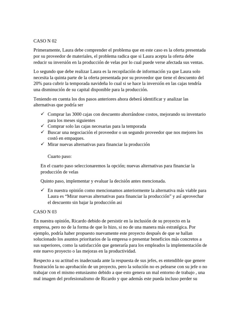 EJERCICIO SOBRE LA TOMA DE DECISIONES para Enviar | PDF | Toma de decisiones | Economias