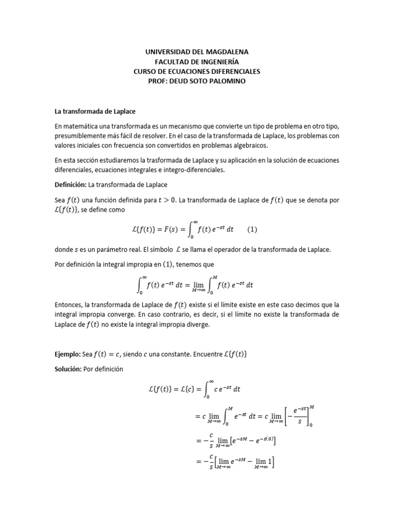 La transformada de Laplace | PDF | Integral | Transformada de Laplace