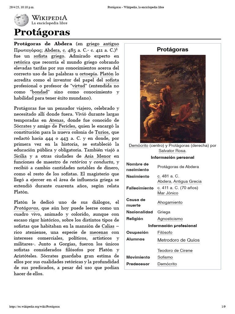 Protágoras - Wikipedia, la enciclopedia libre | PDF