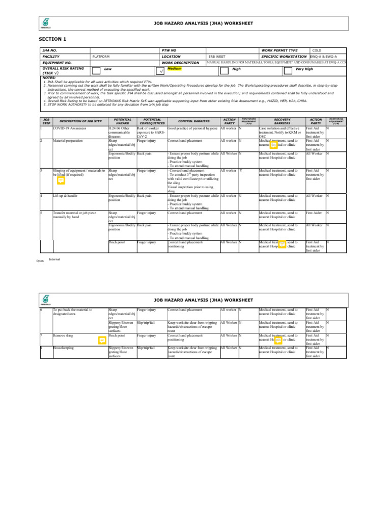 JHA Manual Handling EW FRD Replacement | PDF | First Aid | Risk