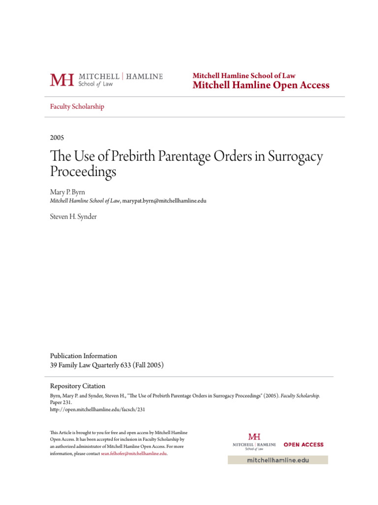 Prebirth Parentage Orders in Surrogacy | PDF | Surrogacy | Parent