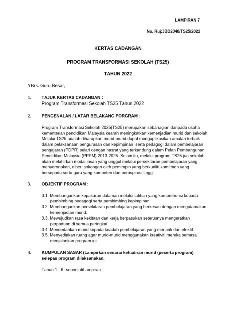 Kertas Kerja TS25 SPK1 2022 | PDF