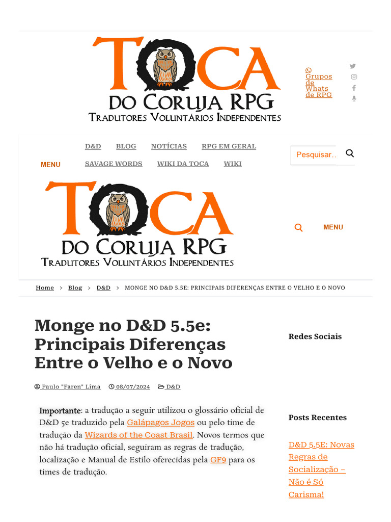 Monge No D&D 5.5e_ Principais Diferenças Entre o Velho e o Novo | PDF ...