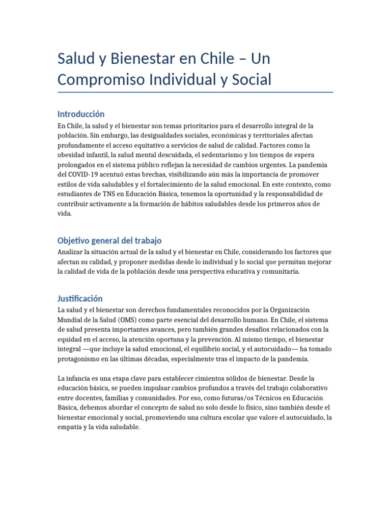 Salud y Bienestar en Chile | PDF | Bienestar | Salud mental
