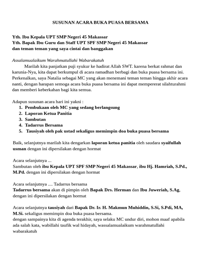 Susunan Acara Buka Puasa Bersama | PDF