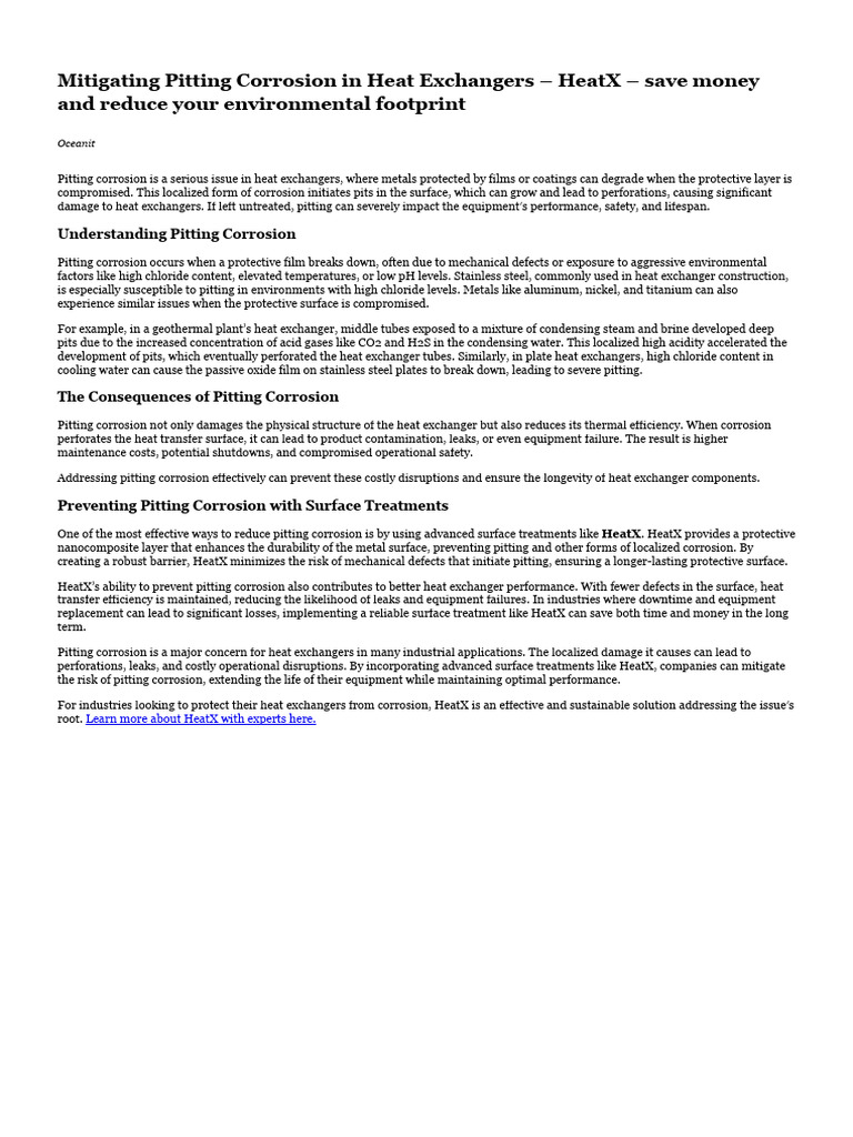 Mitigating Pitting Corrosion in Heat Exchangers – HeatX – save money ...