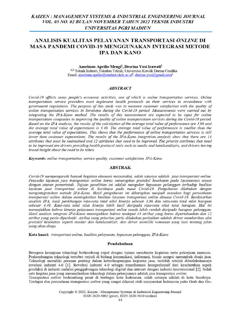 Analisis Kualitas Pelayanan Transonline Ipa Dan Kano | PDF