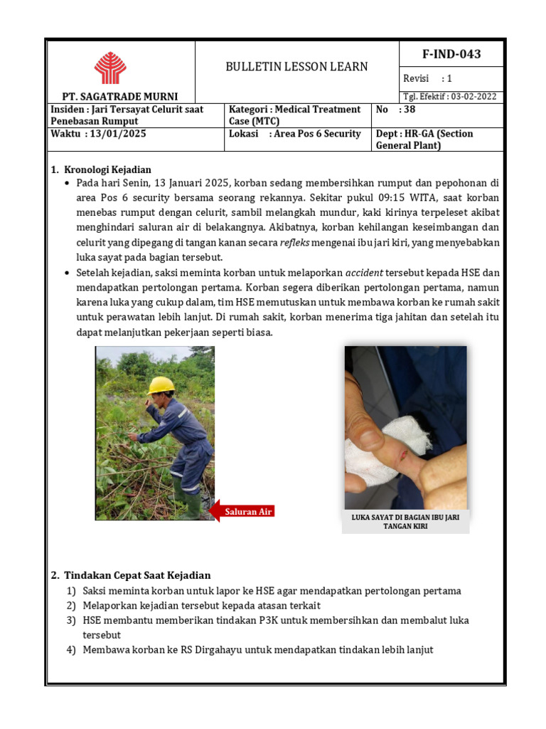 Bulletin Lesson Learn-Ibu Jari Tersayat Celurit | PDF