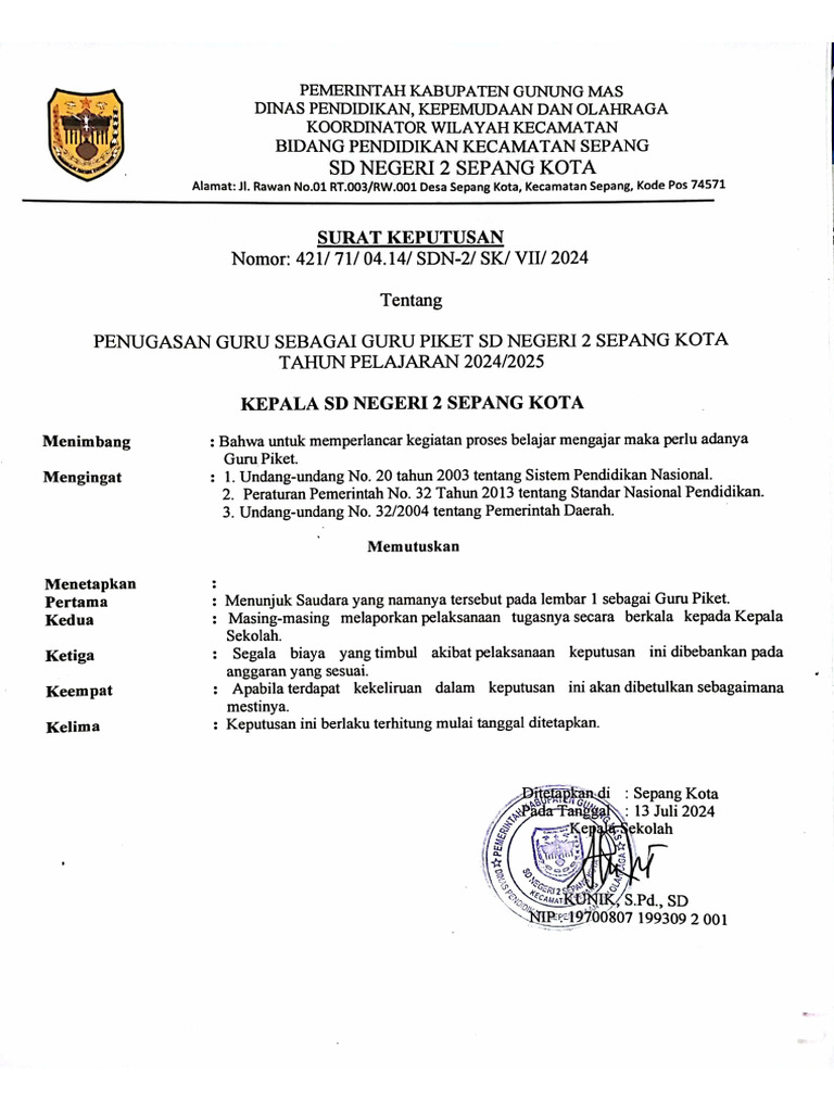 SK PIKET TAHUN 2024-2025 | PDF