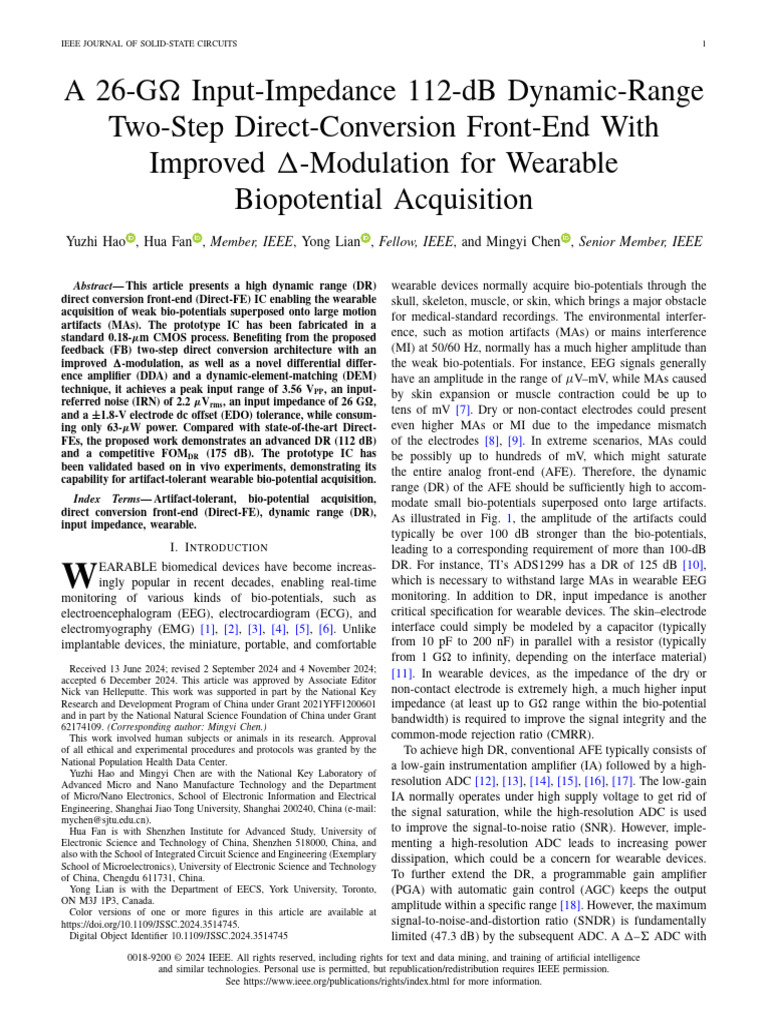 A 26-G Input-Impedance 112-dB Dynamic-Range Two-Step Direct-Conversion Front-End With Improved ...
