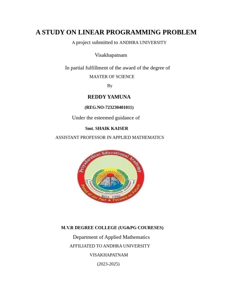 Yamuna-Final-Pdf1 (AutoRecovered) | PDF | Mathematical Optimization | Linear Programming