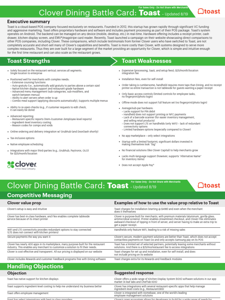 Clover-Dining-vs-Toast | PDF | Point Of Sale | Emv
