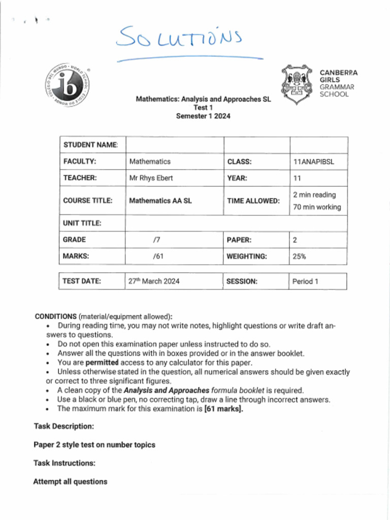 IB Mathematic AA SL: Sequences & Series Practice Test | PDF