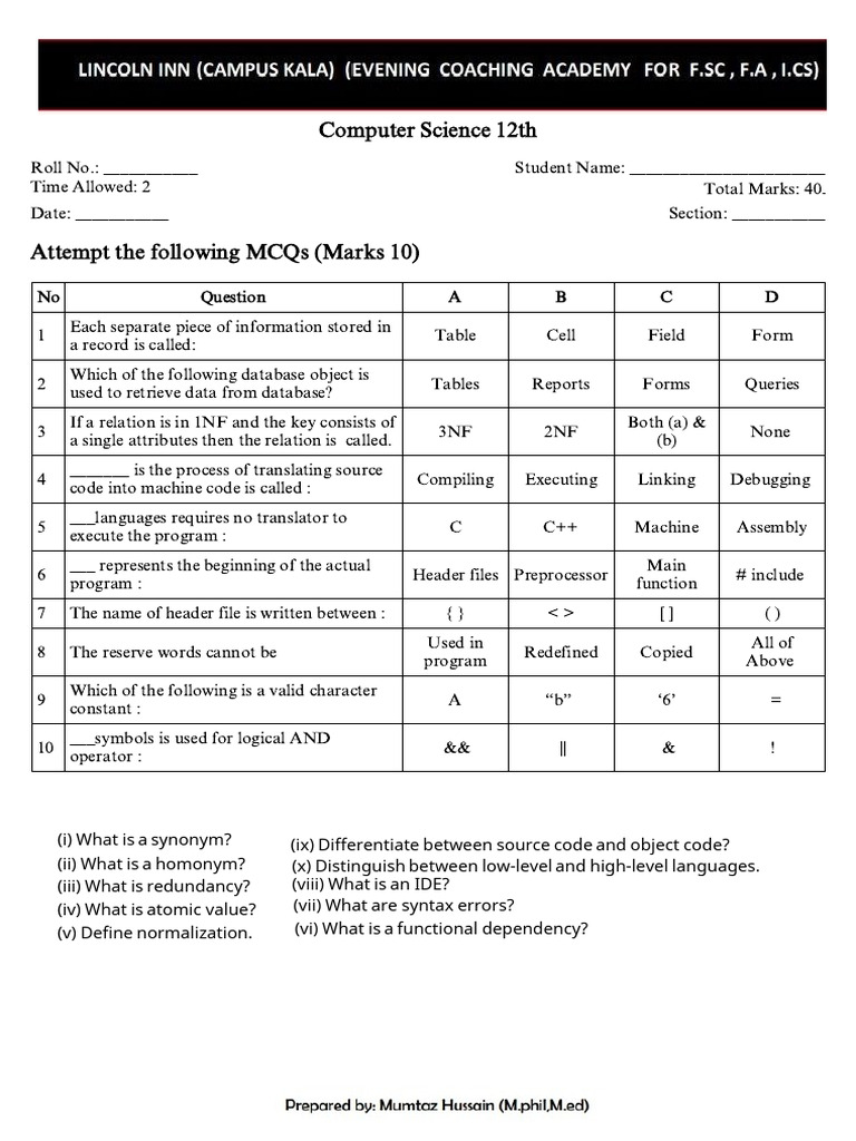 Class 12 Computer Science Paper 2025 | PDF | Computer Program | Programming