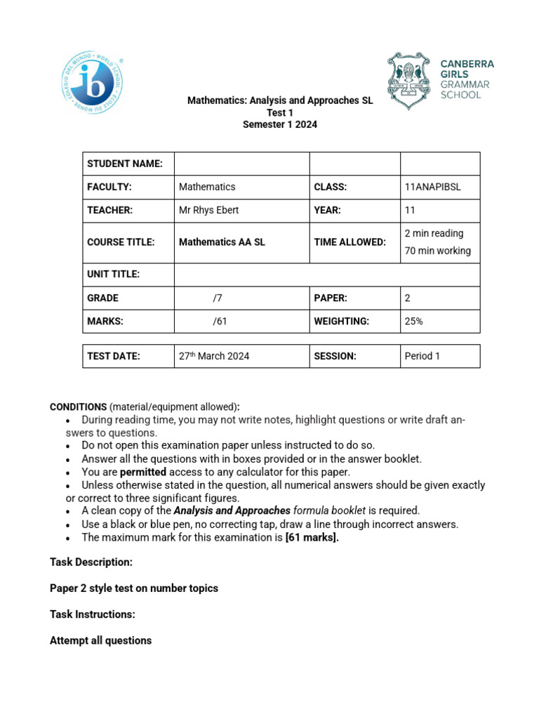 IB Mathematics AA SL: Sequences & Series Test | PDF | Interest ...