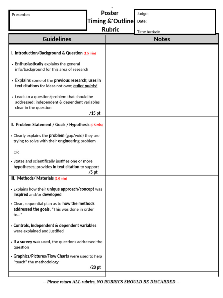 Rubric and Suggested Timing For Trifold Science Fair | PDF | Hypothesis ...