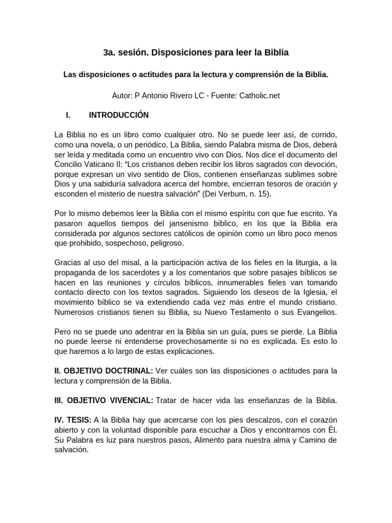 3a. sesión. Disposiciones para leer la Biblia | PDF | Biblia | Oración