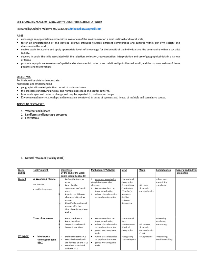 Geo Form 3 Scheme of Work | PDF | Volcano | Wetland