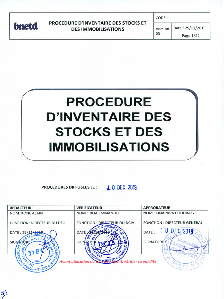 Procédure d'Inventaire Des Stocks Et Des Immobilisations | PDF