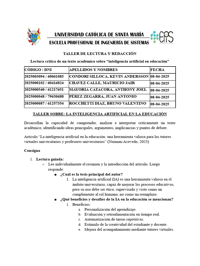 Actividad Taller de Lectura | PDF | Inteligencia artificial ...