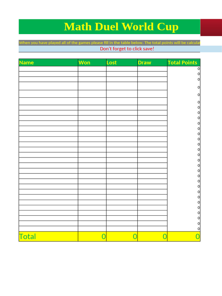 League Table Spreadsheet | PDF