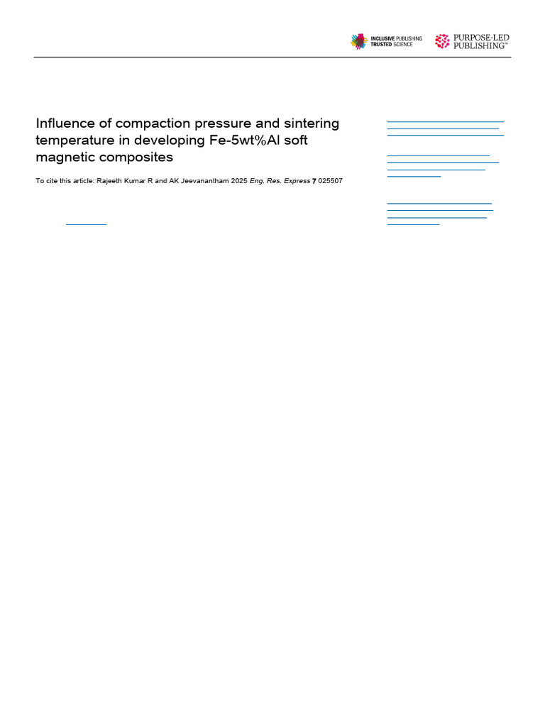 Influence of Compaction Pressure and Sintering Temperature in ...