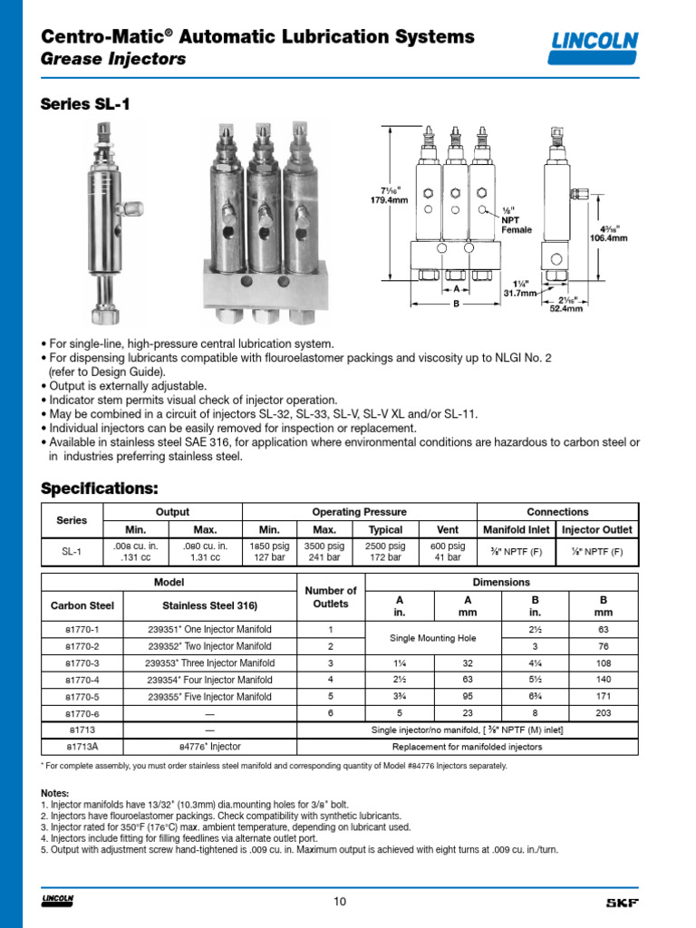 Lincoln Industrial 81713A Centro Matic SL 1 Replacement Injector | PDF ...
