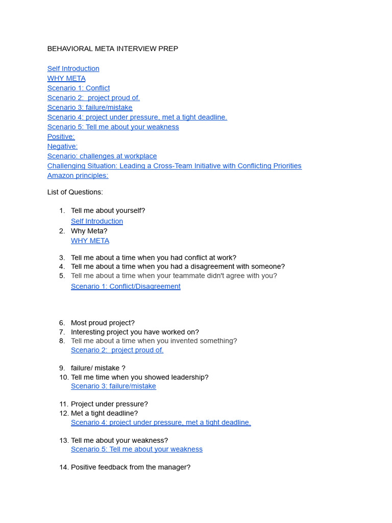 Behavioral Meta Interview Prep | PDF | Metadata | Map Reduce
