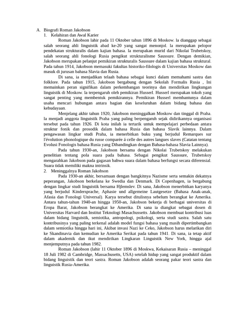 Biografi Roman Jakobson: Ahli Linguistik | PDF
