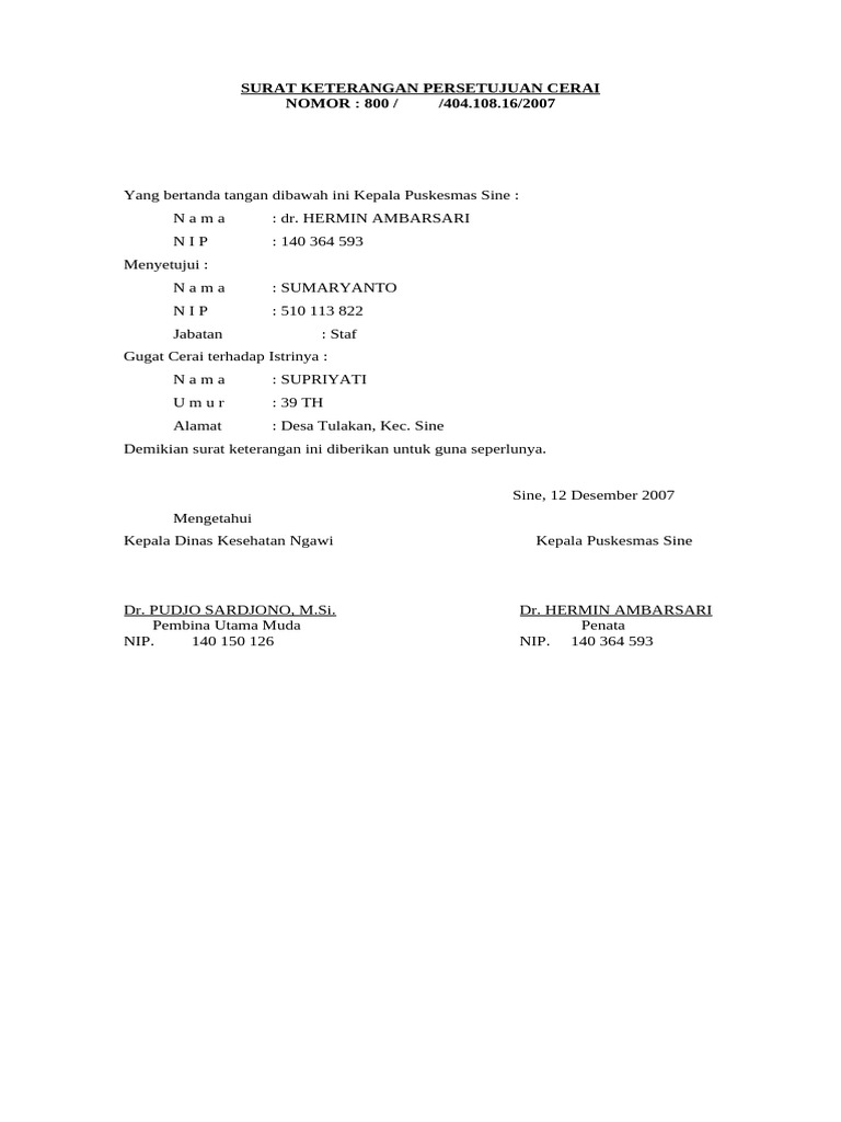 Surat Pernyataan Gugat Cerai | PDF