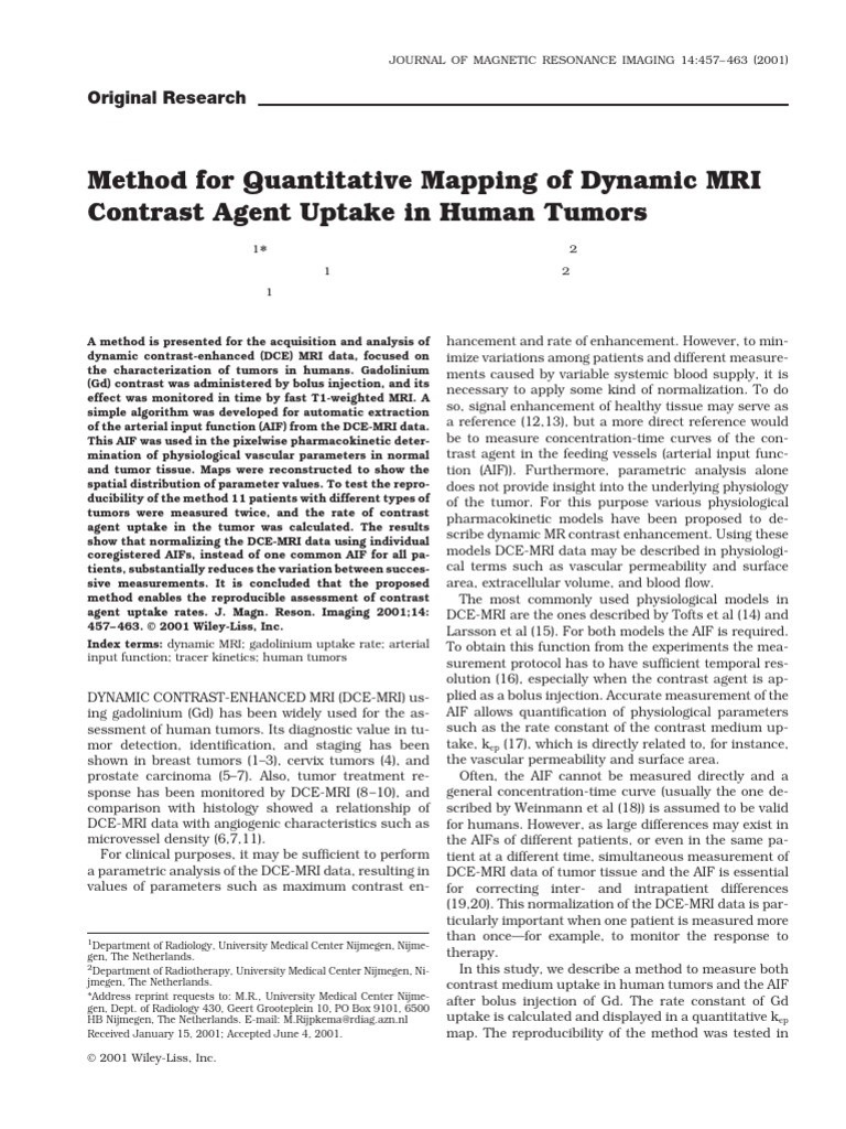 Magnetic Resonance Imaging - 2001 - Rijpkema - Method For Quantitative Mapping of Dynamic MRI ...