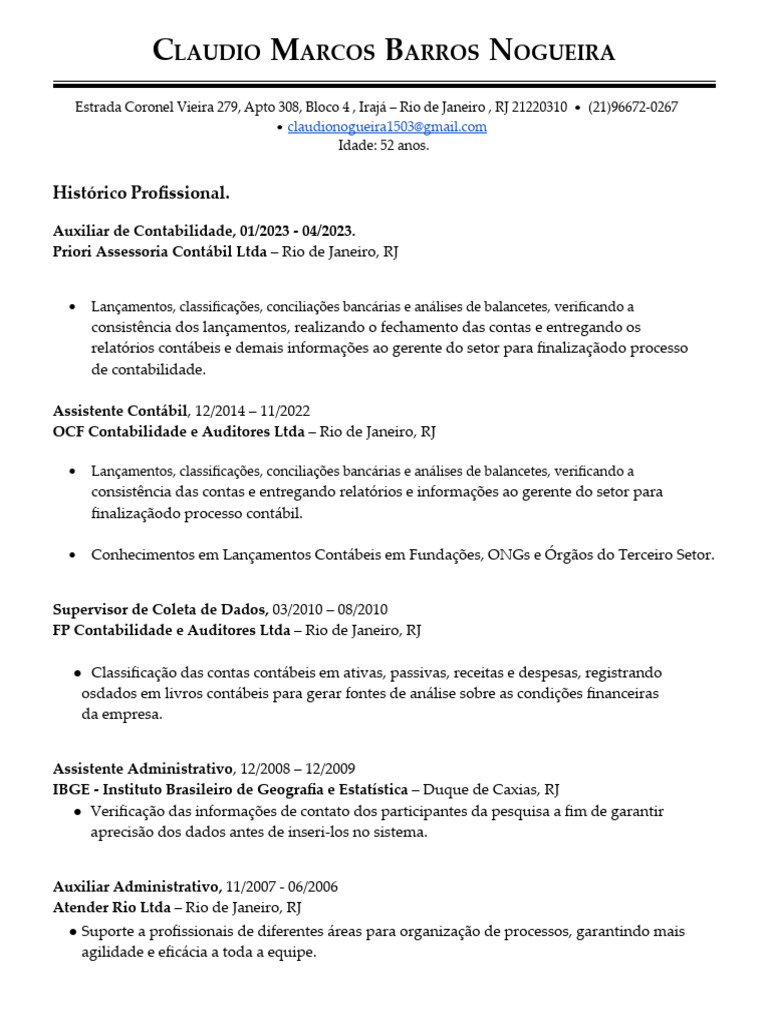 Currículo Cláudio Marcos | PDF | Contabilidade | Business
