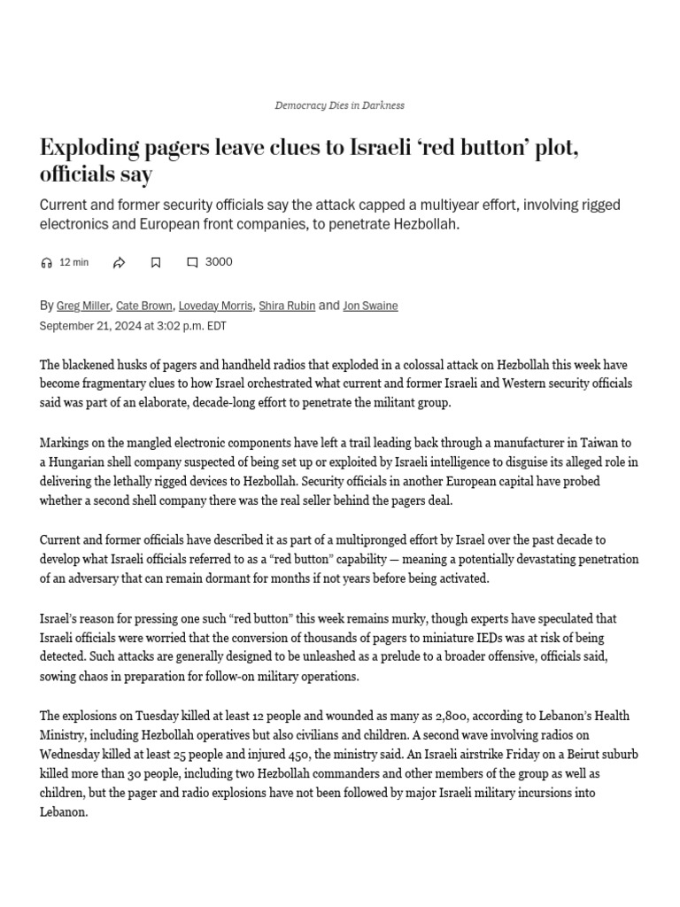 Exploding Pagers Washington Post | PDF | Hezbollah | Mossad