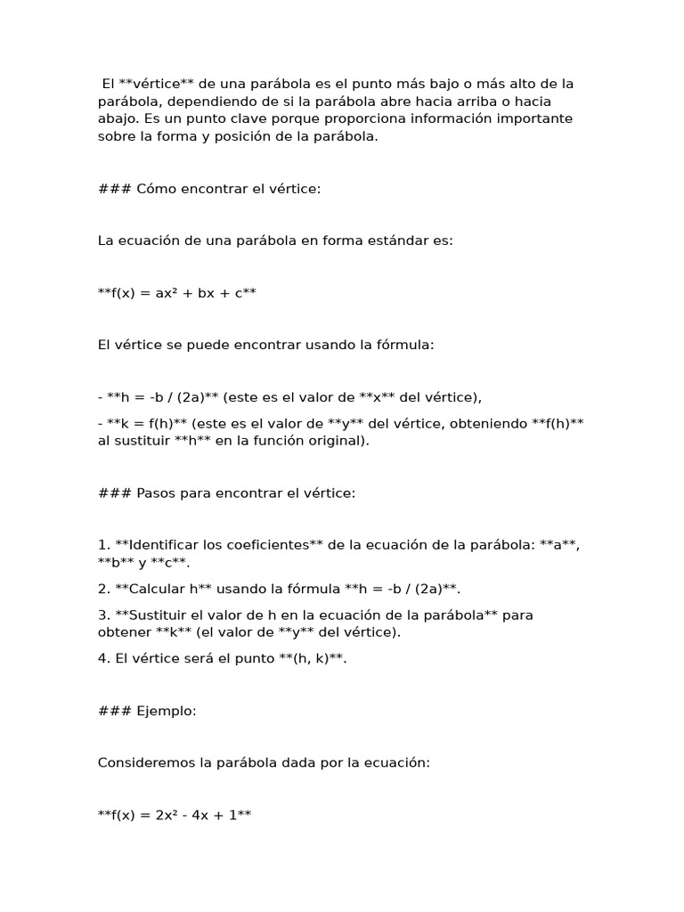 Cómo encontrar el vértice de una parábola | PDF