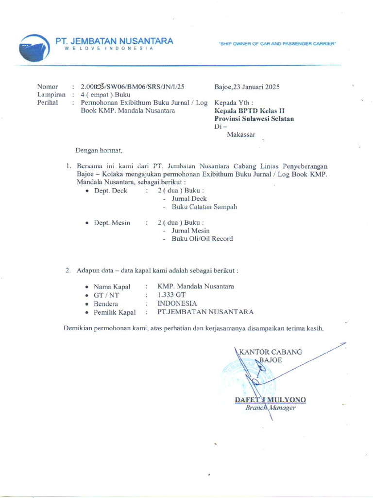 23 Januari Permohonan Exibitum Log Book KMP Mandala N | PDF