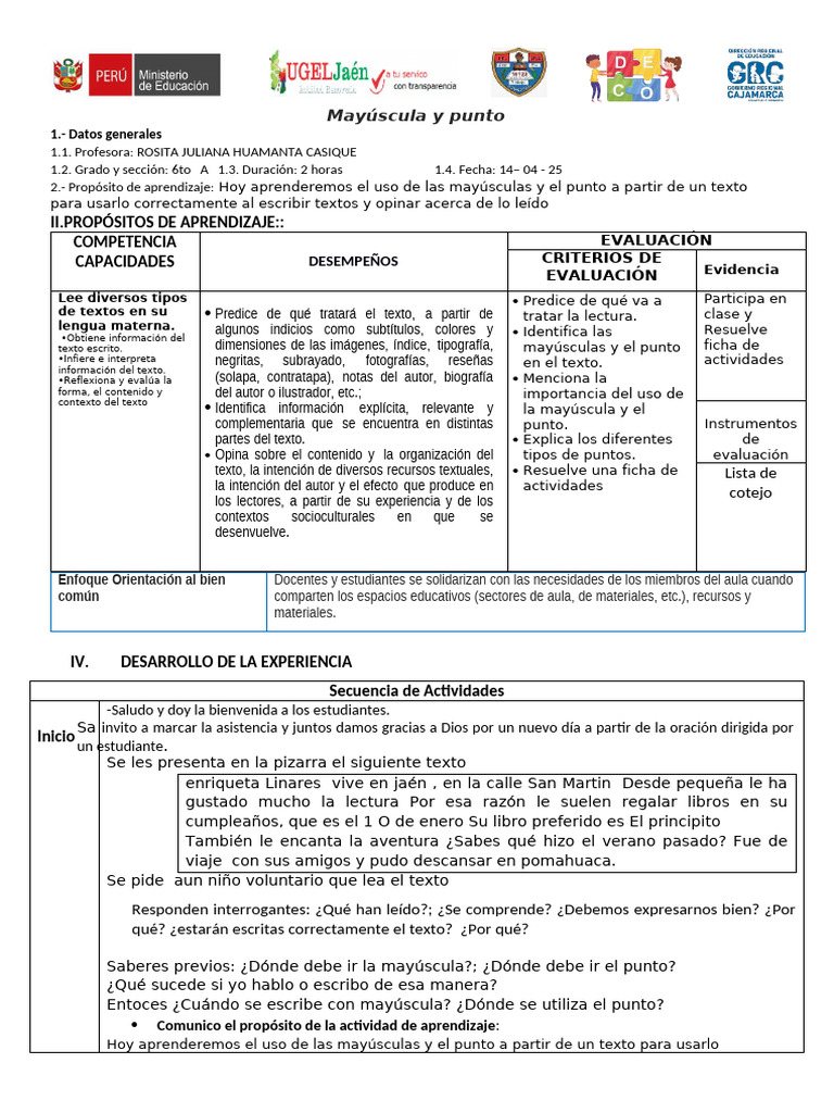 14-04-25 Comunicacion El Punto y La Mayuscula | PDF | Escritura ...