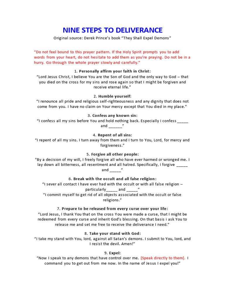 Nine Steps to Deliverance Guide | PDF | Deliverance Ministry ...
