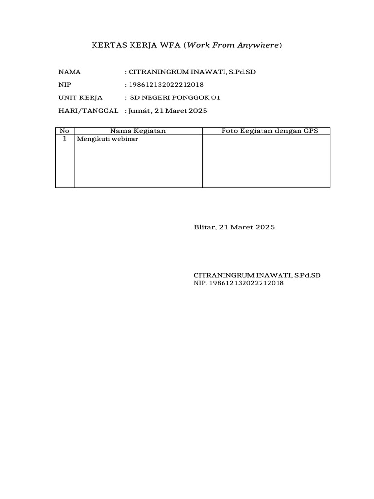 Kertas Kerja Wfa | PDF