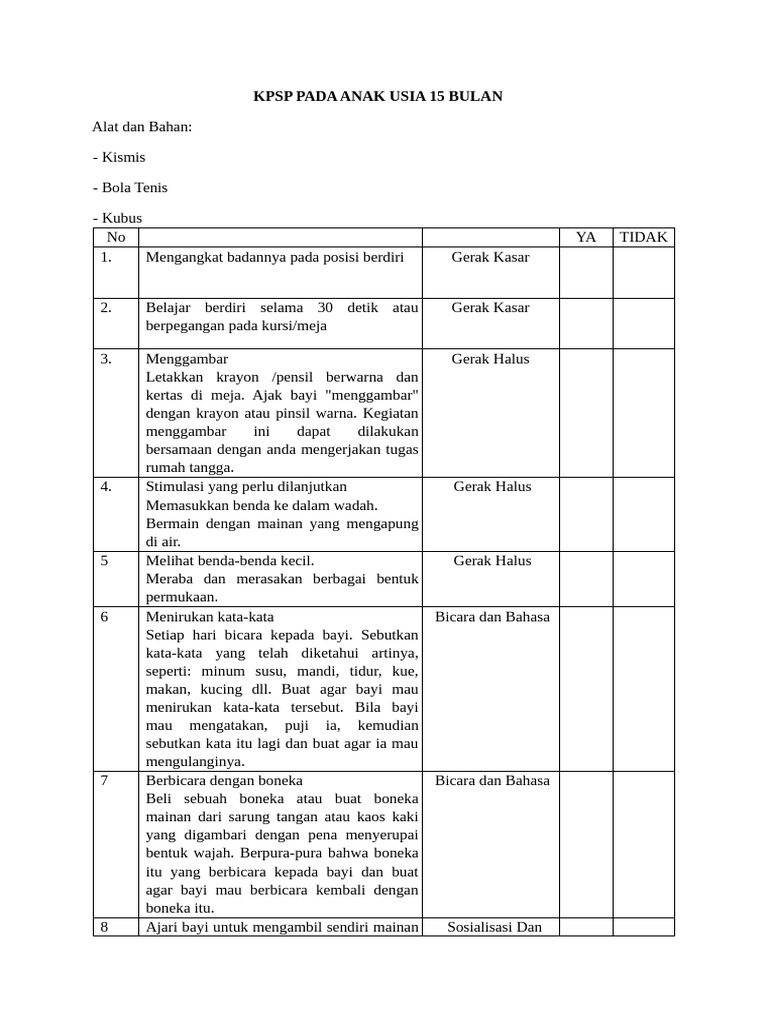 KPSP Pada Anak Usia 15 Bulan | PDF