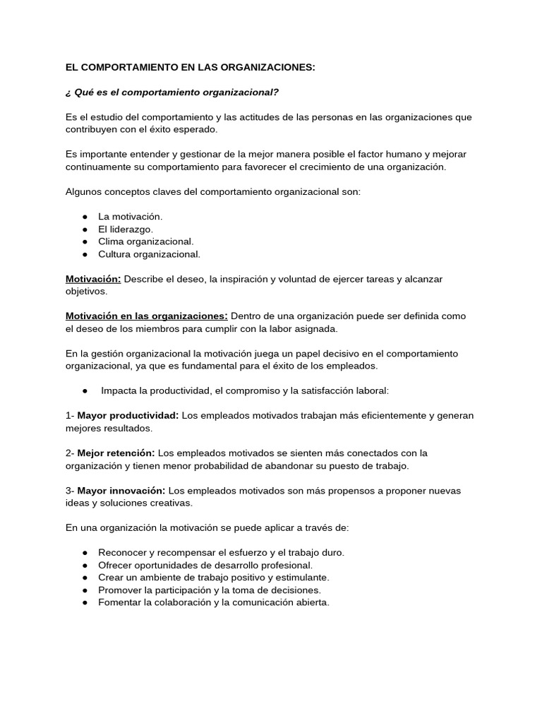 El Comportamiento en Las Organizaciones | PDF | Liderazgo | Motivacional