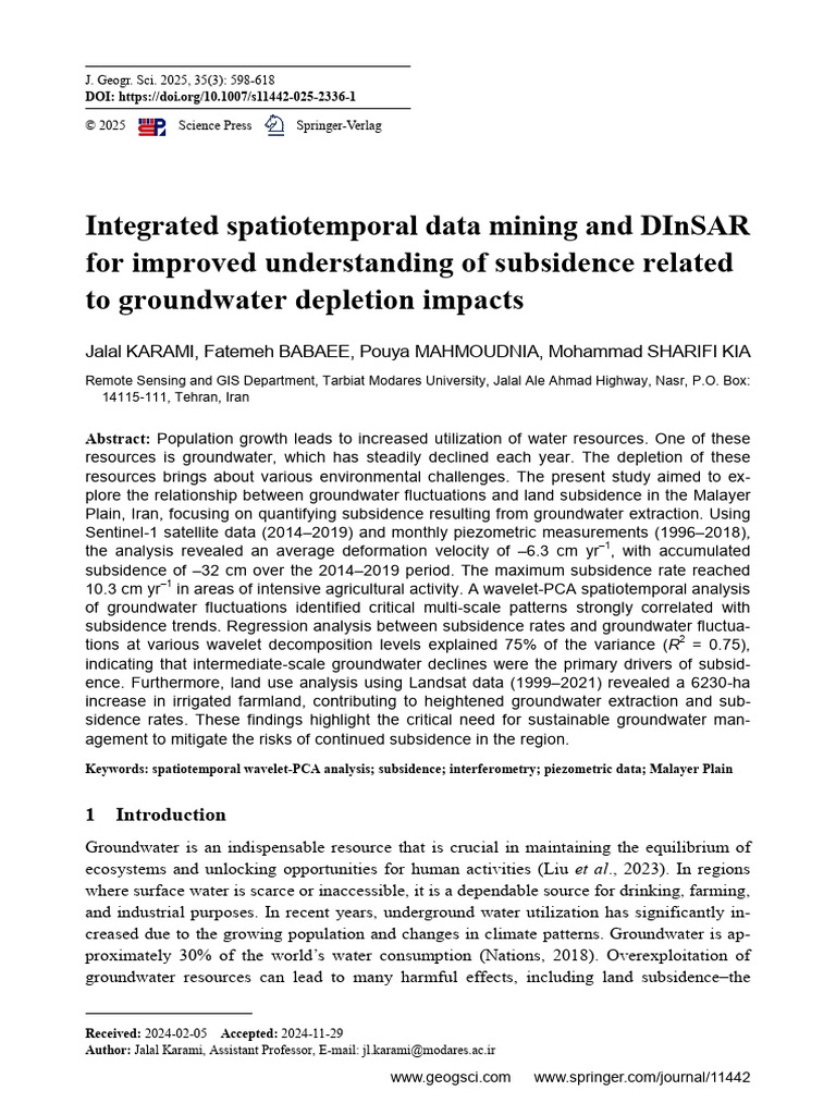 Integrated Spatiotemporal Data Mining and DInSAR For Improved Understanding of Subsidence ...